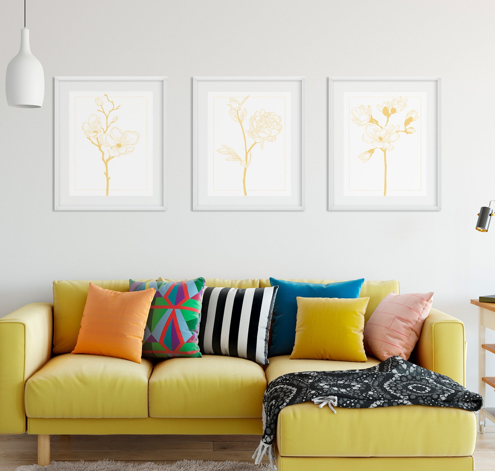 Yellow Prints Wall Art Print Printable Yellow Set of | Etsy