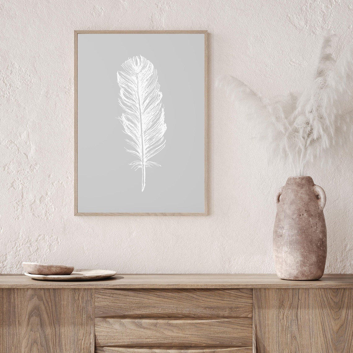 Feather Print Grey Print Grey Printable Set of Prints Grey | Etsy