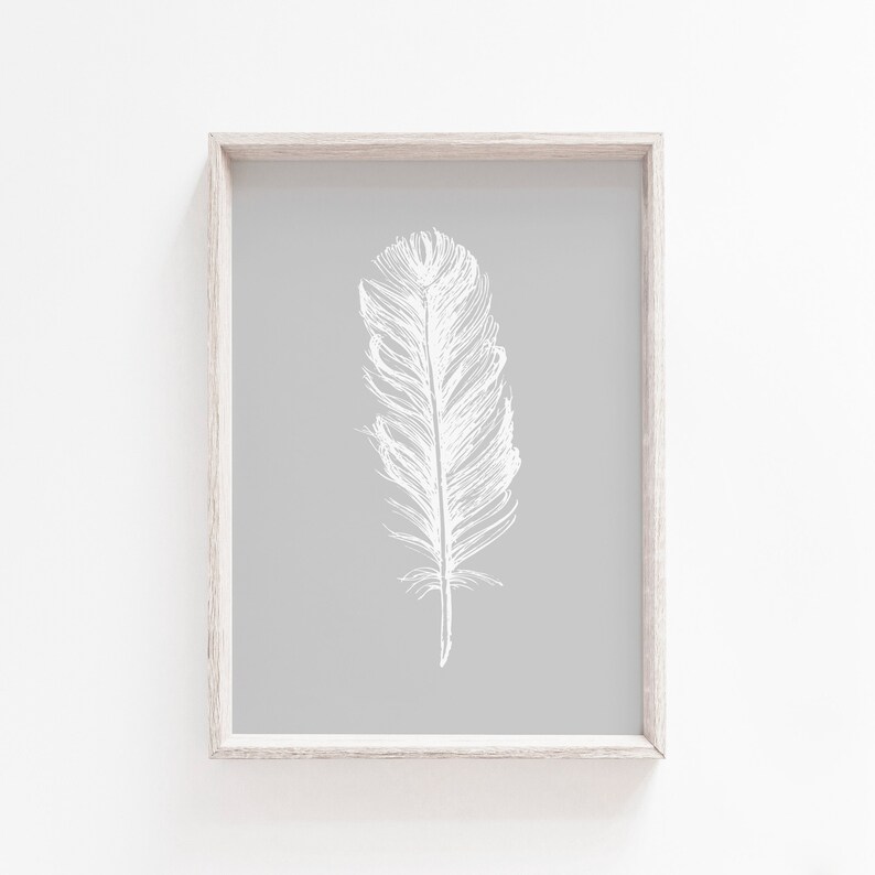 Feather Print Grey Print Grey Printable Set of Prints Grey - Etsy