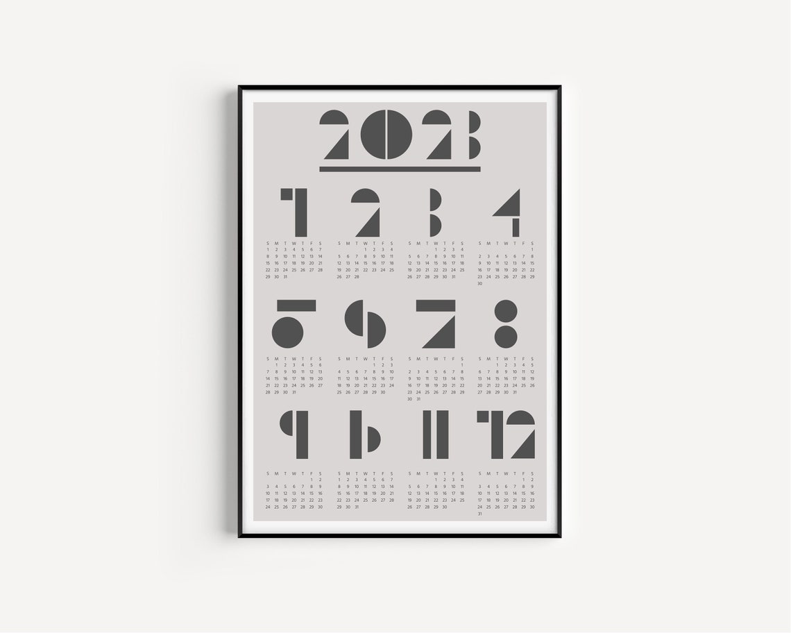 Printable Calendar Grey Calendar 2023 Calendar 2023 Wall - Etsy UK