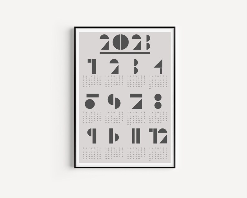 Printable Calendar Grey Calendar 2023 Calendar 2023 Wall - Etsy