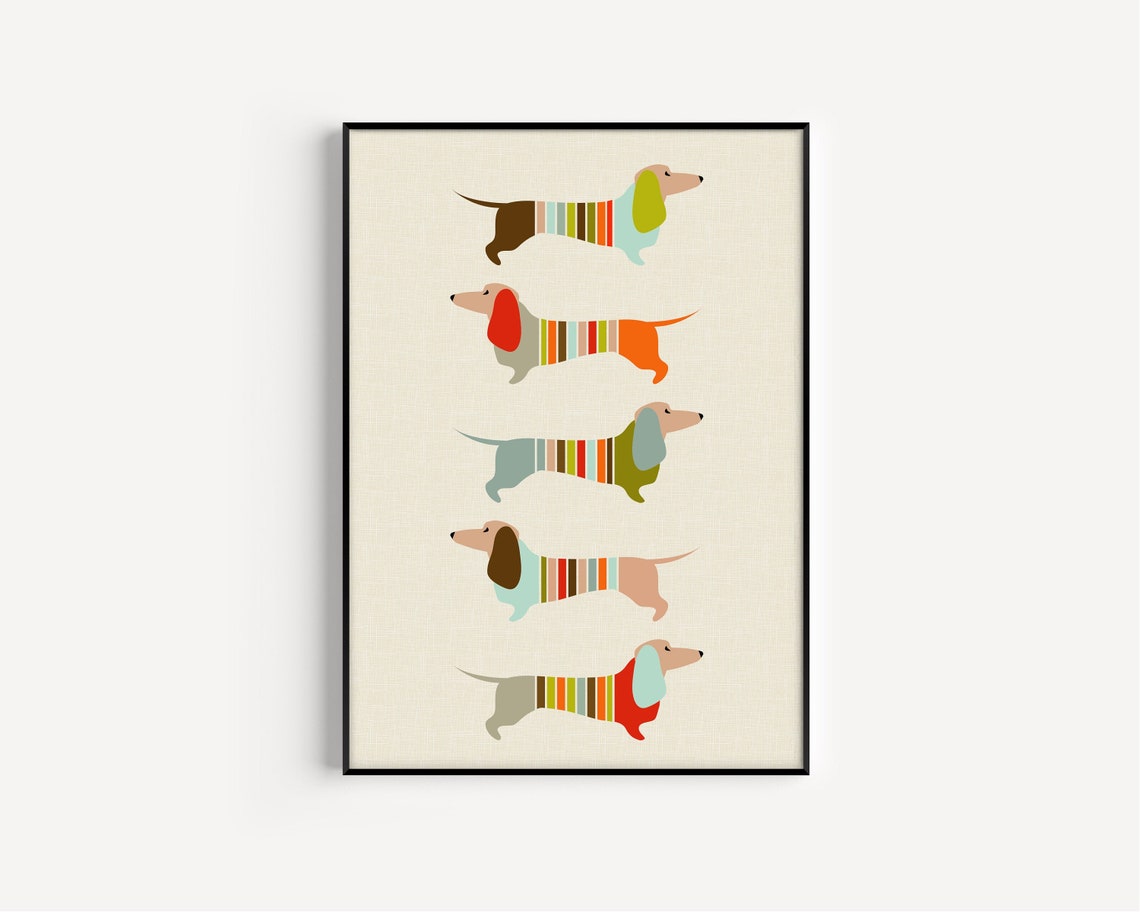 Sausage Dog, Printable Wall Art, Mid Century Modern, Wall Art Print ...