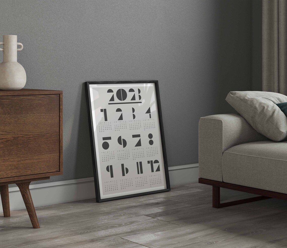 Printable Calendar Grey Calendar 2023 Calendar 2023 Wall - Etsy UK