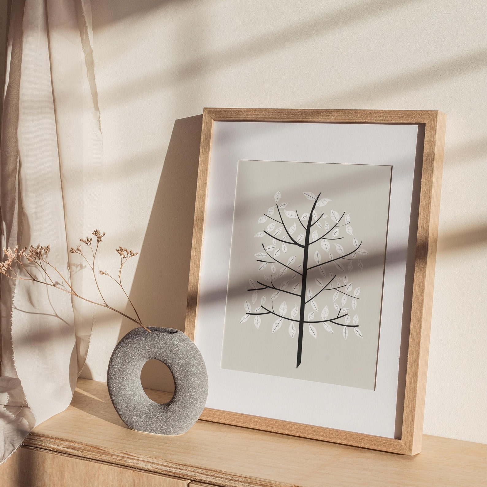Tree Print Tree Wall Art Grey Print Tree Printable Grey - Etsy