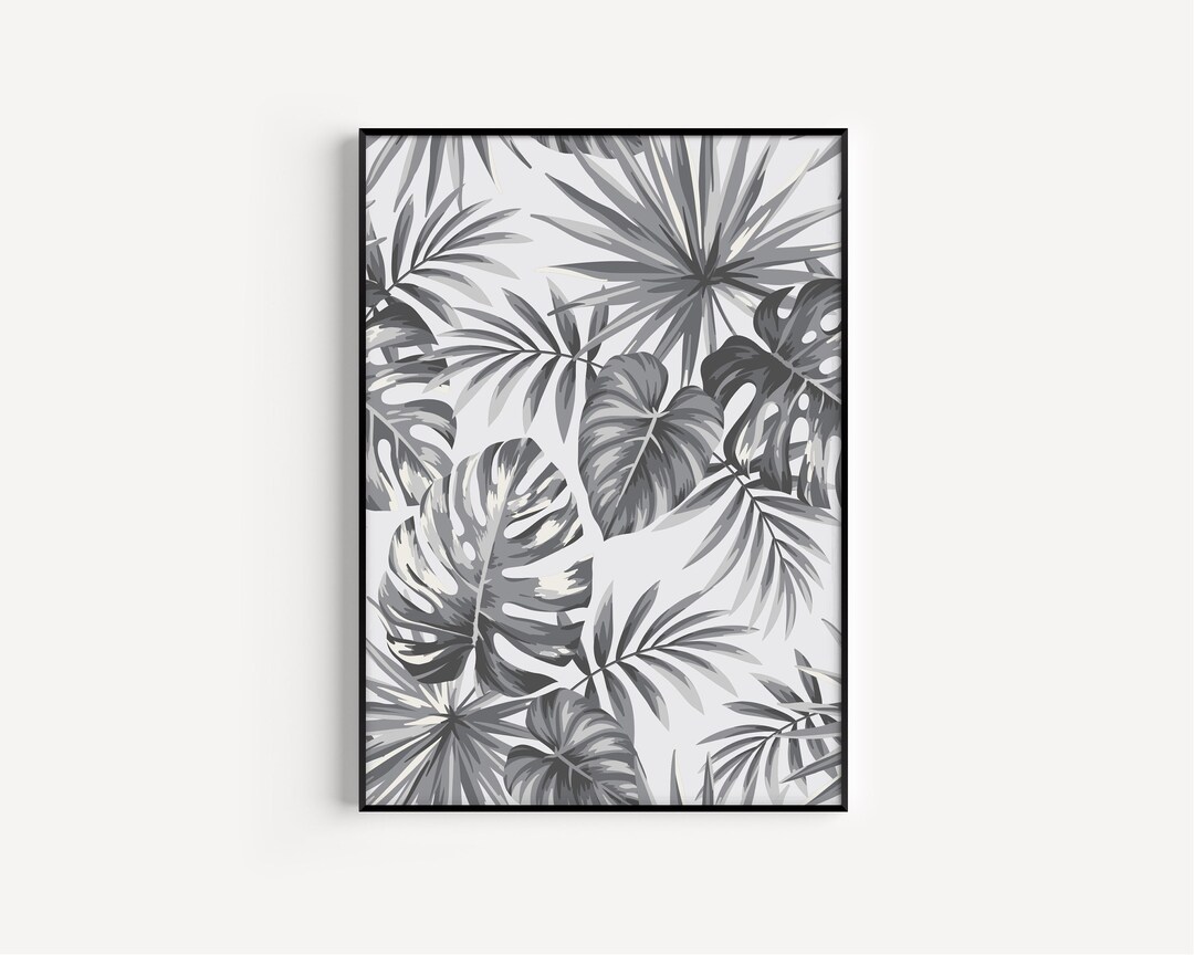 Grey Print, Grey Printable, Leaf Print, Grey Leaf Print, Grey Botanical ...