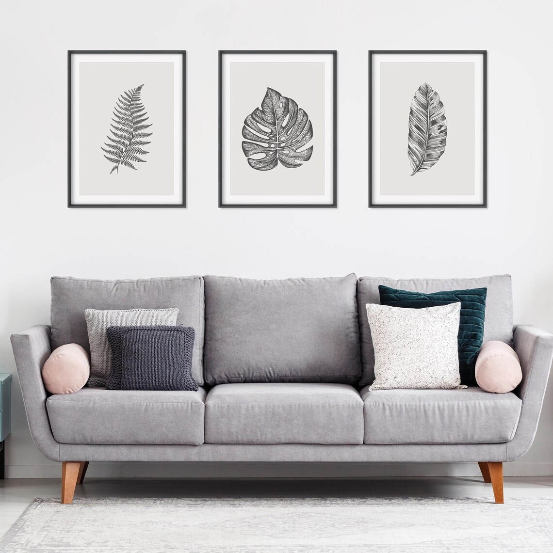 Grey Prints, Set of Prints, Leaf Print, Leaf Wall Art, Wall Art Prints ...