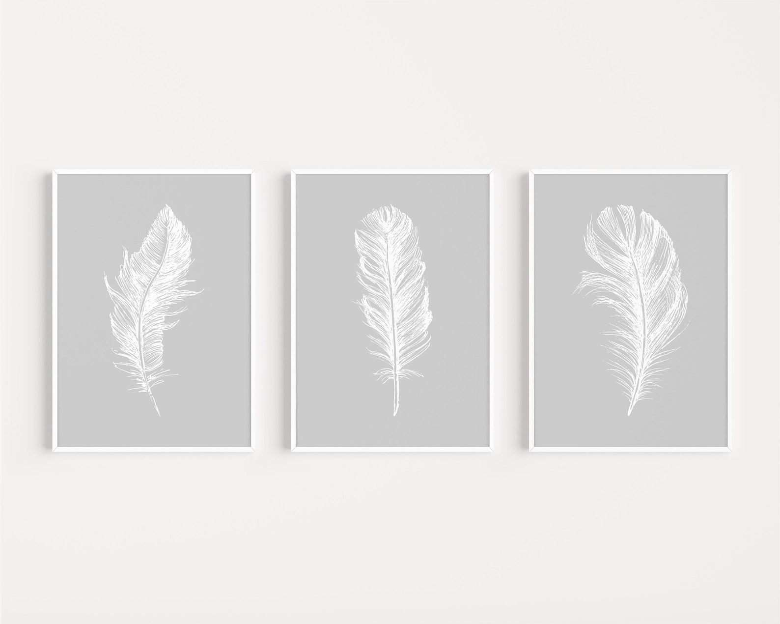 Feather Print Grey Print Grey Printable Set of Prints Grey - Etsy