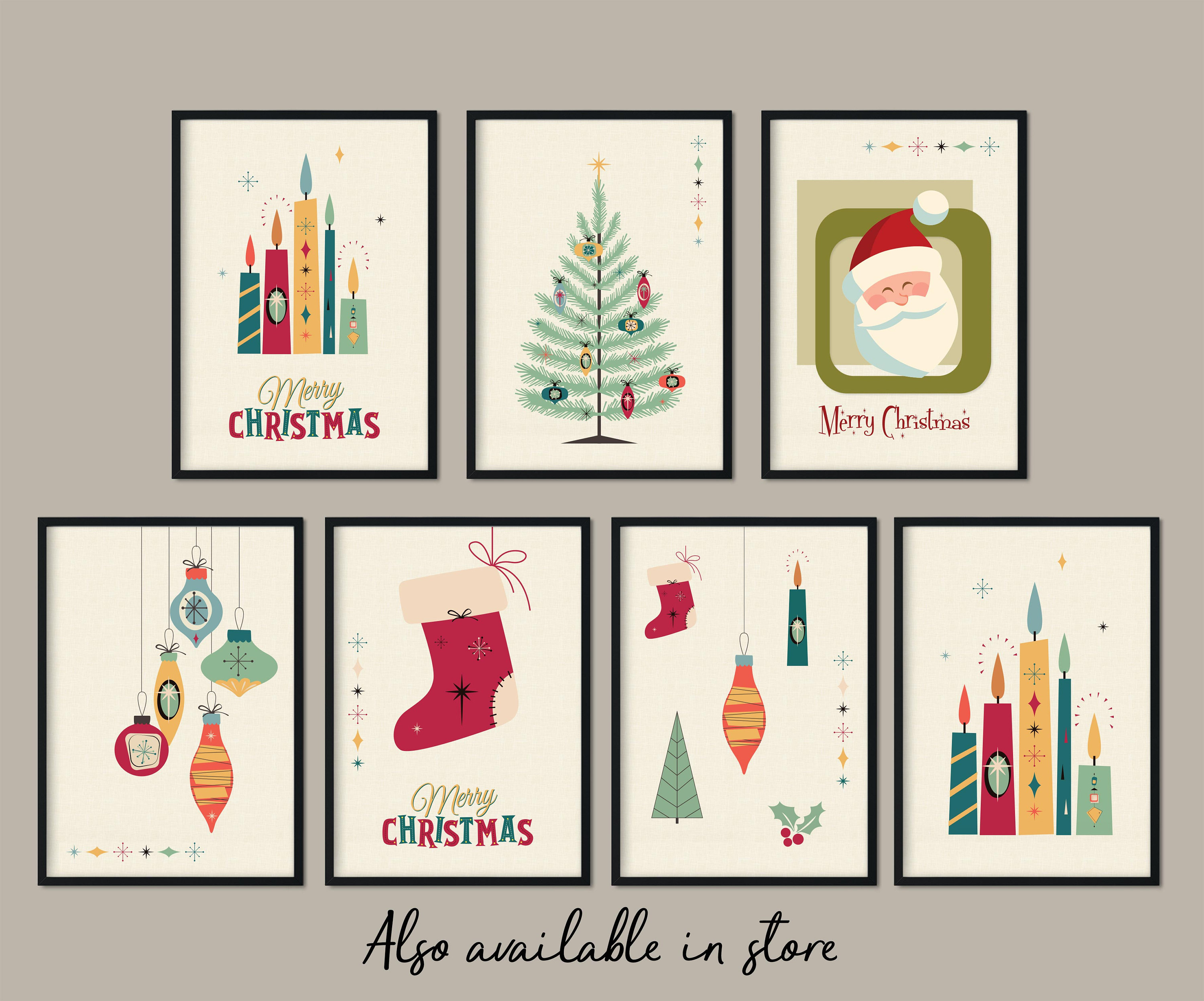 Christmas Printable Candle Art Print Christmas Print Mid - Etsy