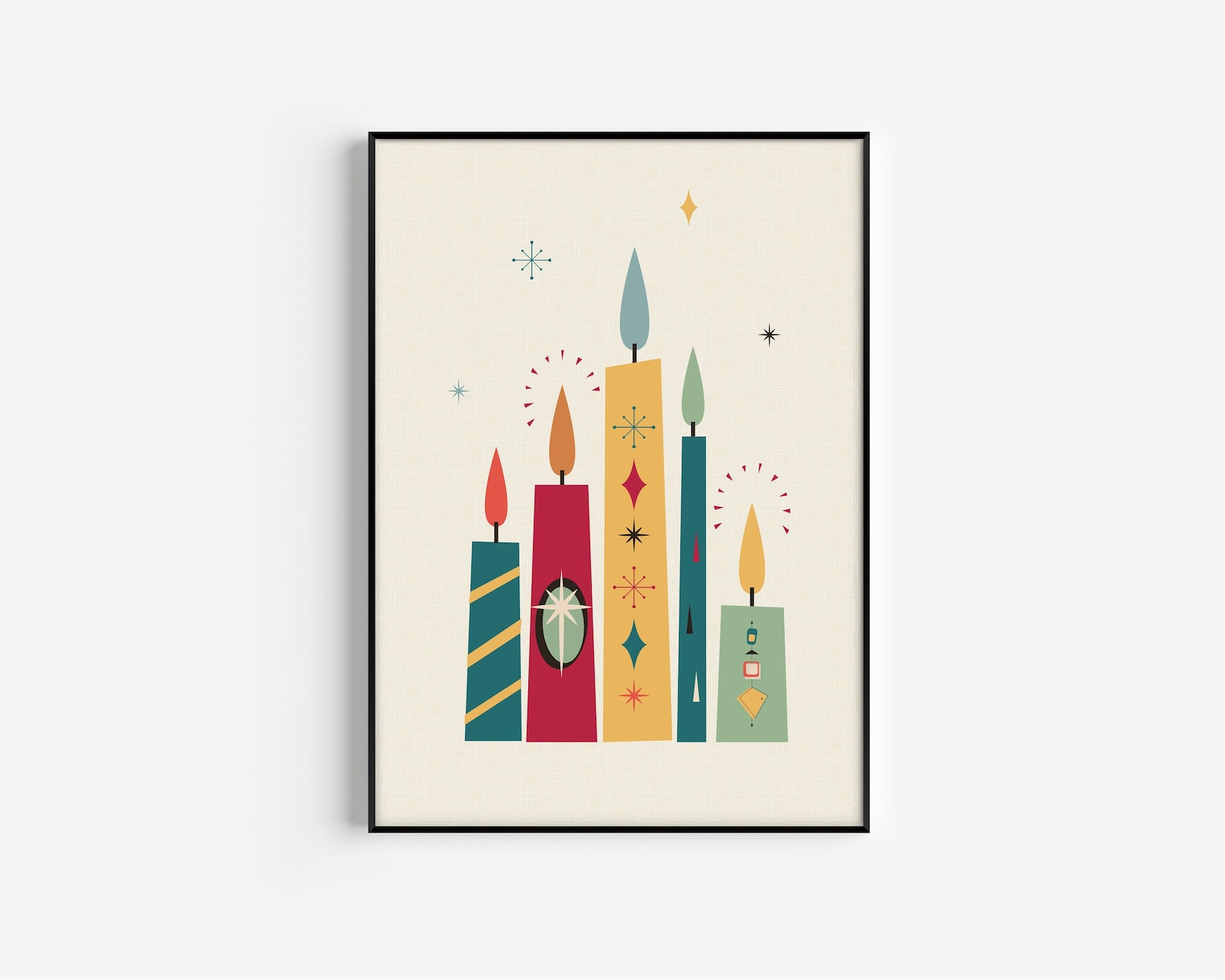 Christmas Printable Candle Art Print Christmas Print Mid - Etsy