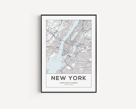 New York Map Print New York Printable New York Print Wall - Etsy