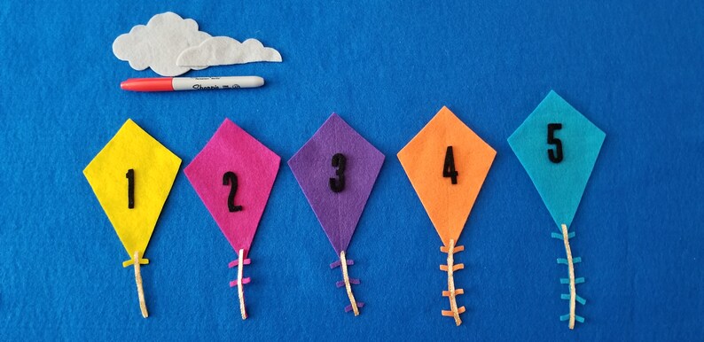 5 little kites felt stories//5 kites felt stories//numbers | Etsy