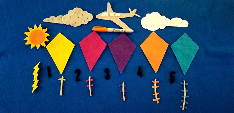 5 little kites felt stories//5 kites felt stories//numbers | Etsy