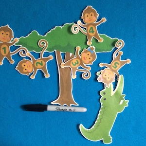 5 Little Monkeys Swinging//felt Board Stories//flannel Board | Etsy