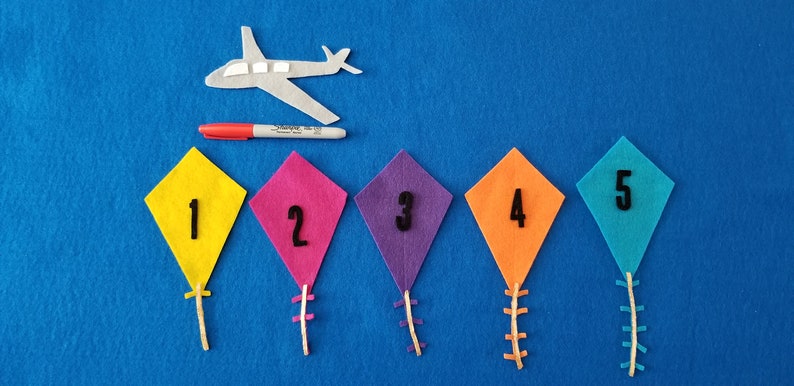5 little kites felt stories//5 kites felt stories//numbers | Etsy