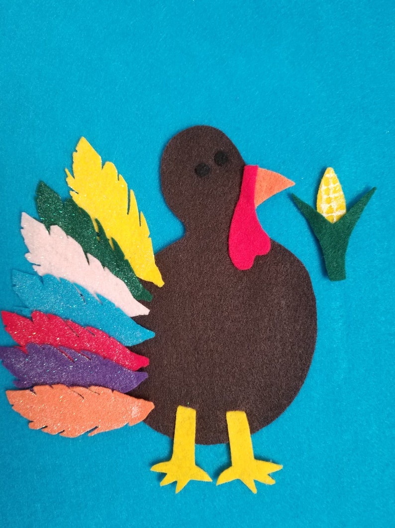 Turkey wore a rainbow feather//felt stories//Thanksgiving felt | Etsy