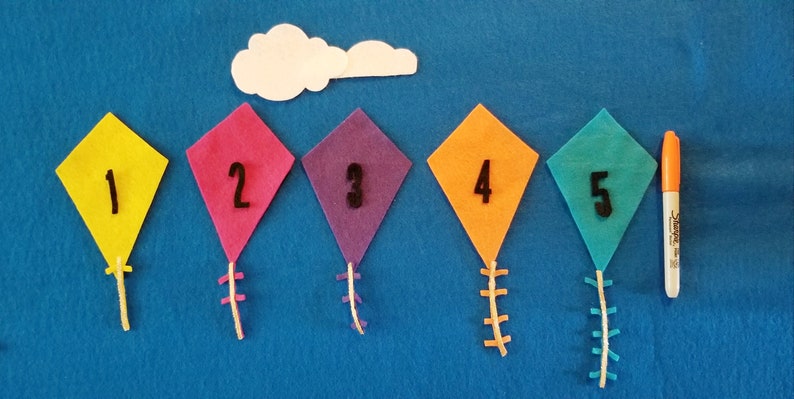 5 little kites felt stories//5 kites felt stories//numbers | Etsy