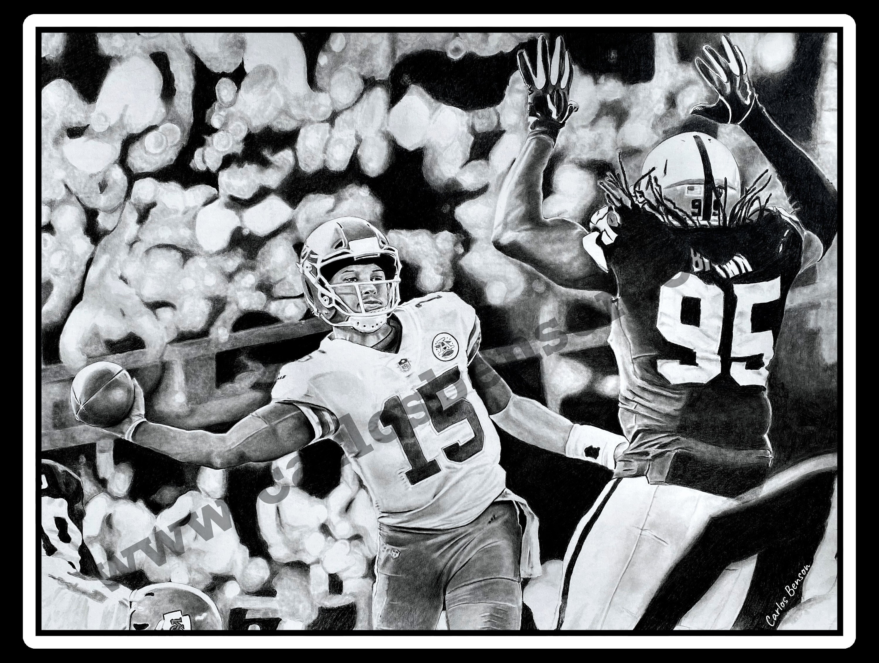 Patrick Mahomes Sidearm Throw Sticker! Original Pencil Drawing by ...