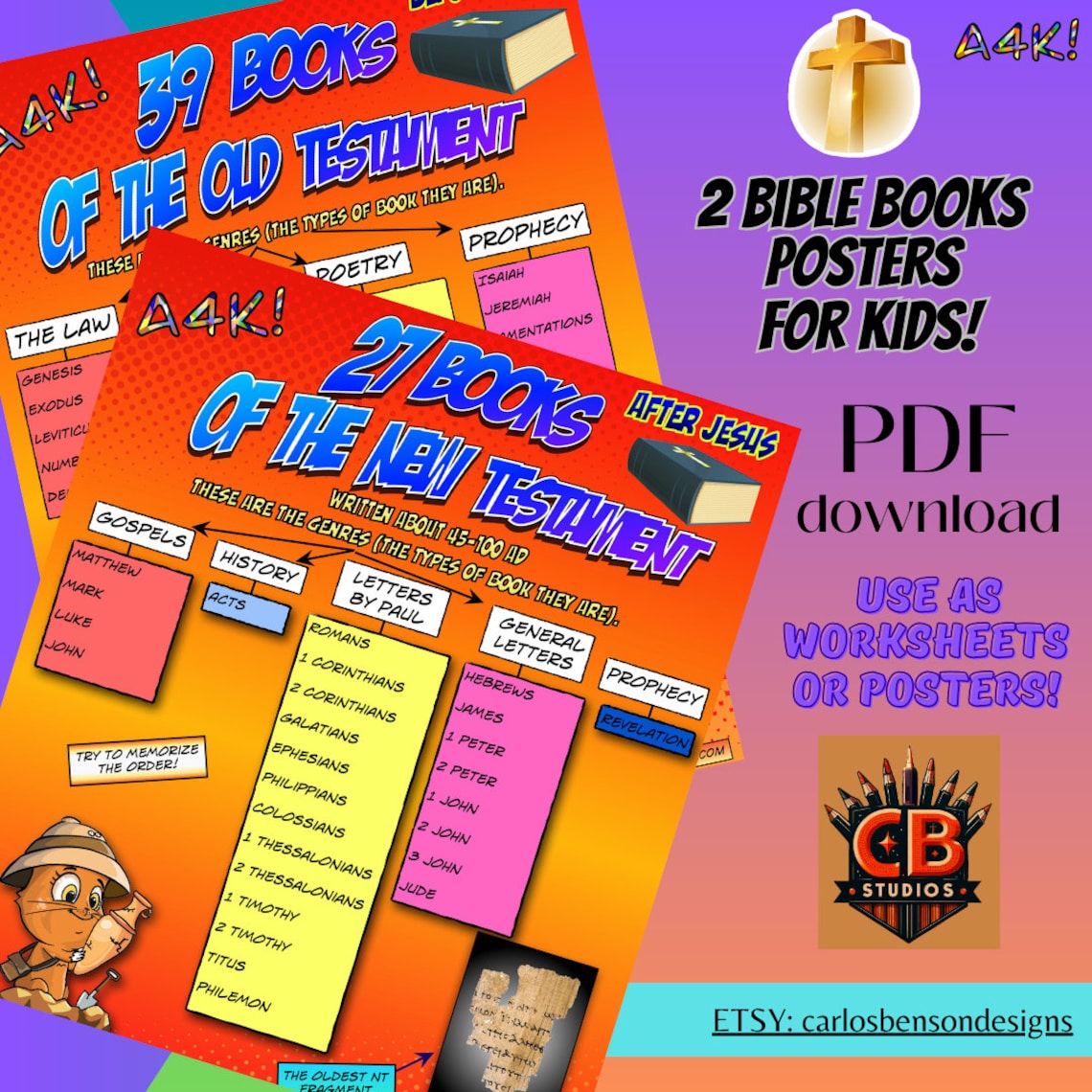 Books of the Bible for Kids! Worksheet/poster! 1 PDF Download With 2 ...