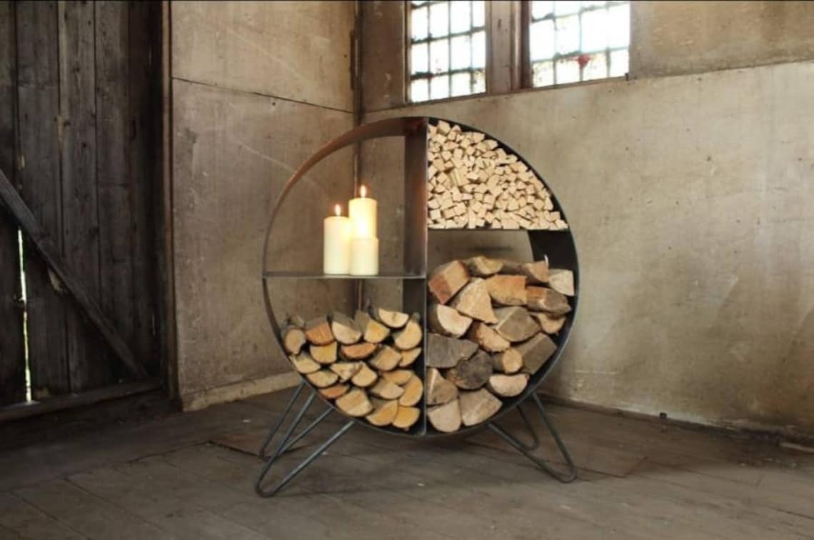 Metal Log Store Log Holder Round Shelves | Etsy UK