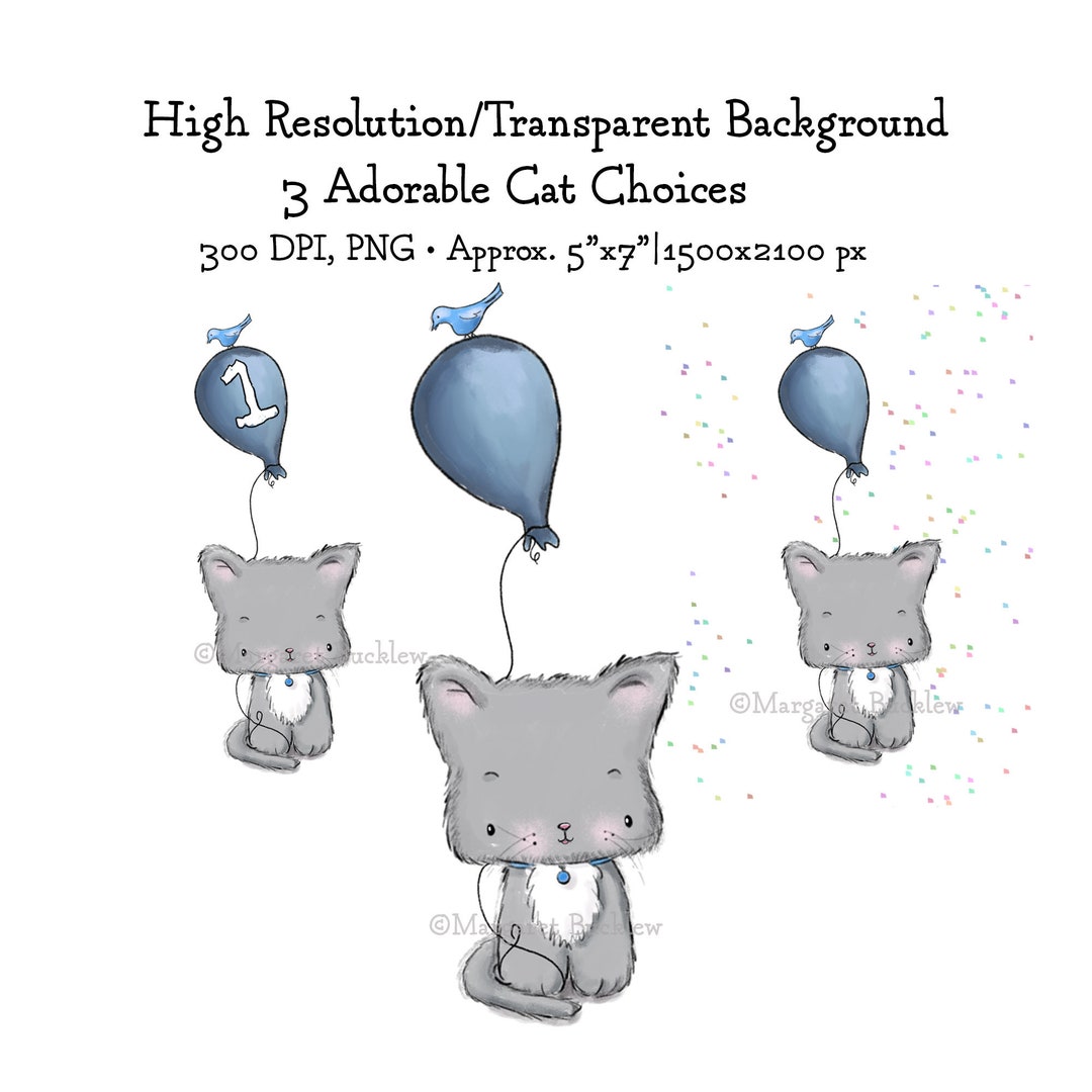 Cute Kitten Clipart, Baby Animal Clipart, Baby, Birth Announcement, 1st ...