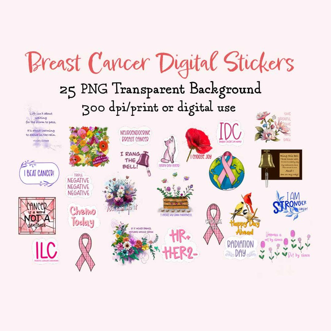 Breast Cancer Digital Stickers for Print or Digital/ Cancer Awareness ...