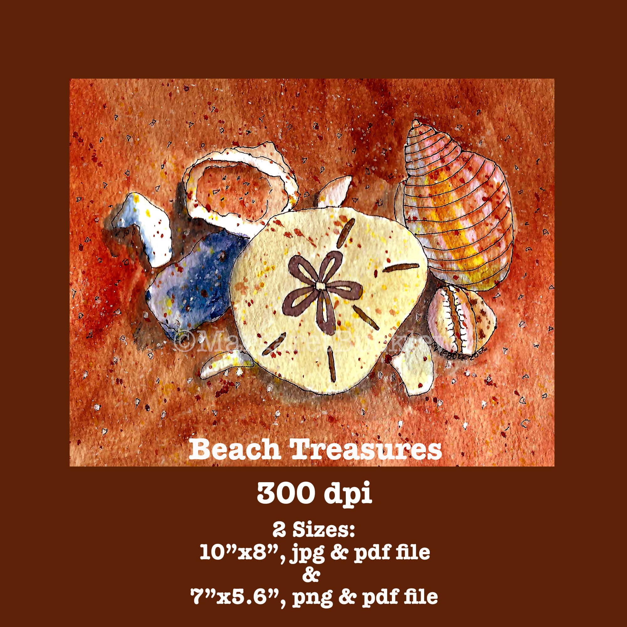 Beach Treasures Watercolor Painting, Printable, Watercolor, Seashells ...