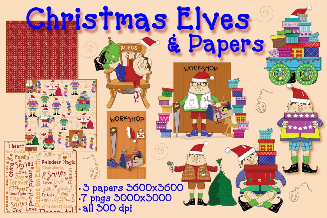 Christmas Elves Clip Art, Holiday Papers (digital Download) - Etsy