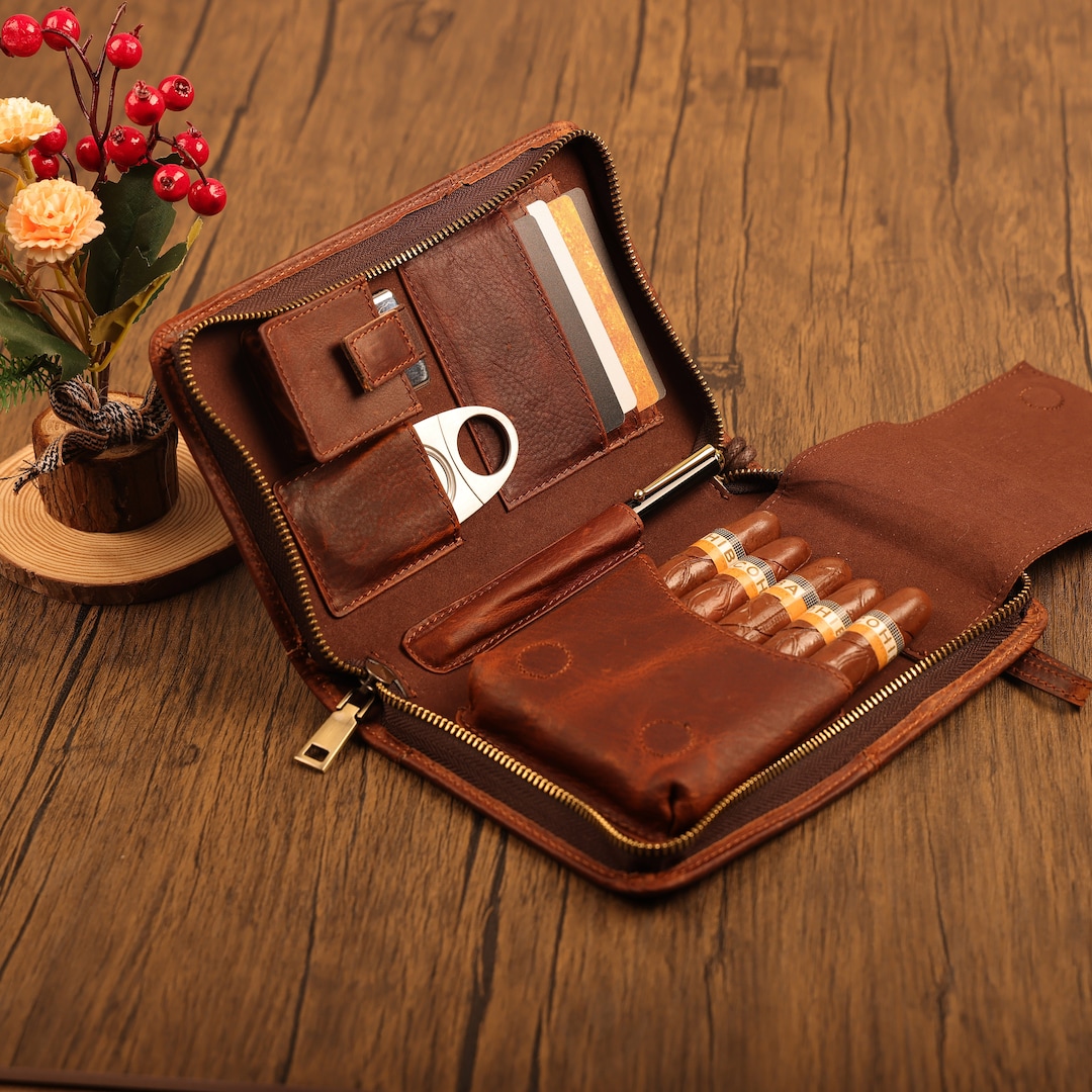 Top Grain Leather Cigar Case, Luxury Leather Cigar Bag, Personalized ...