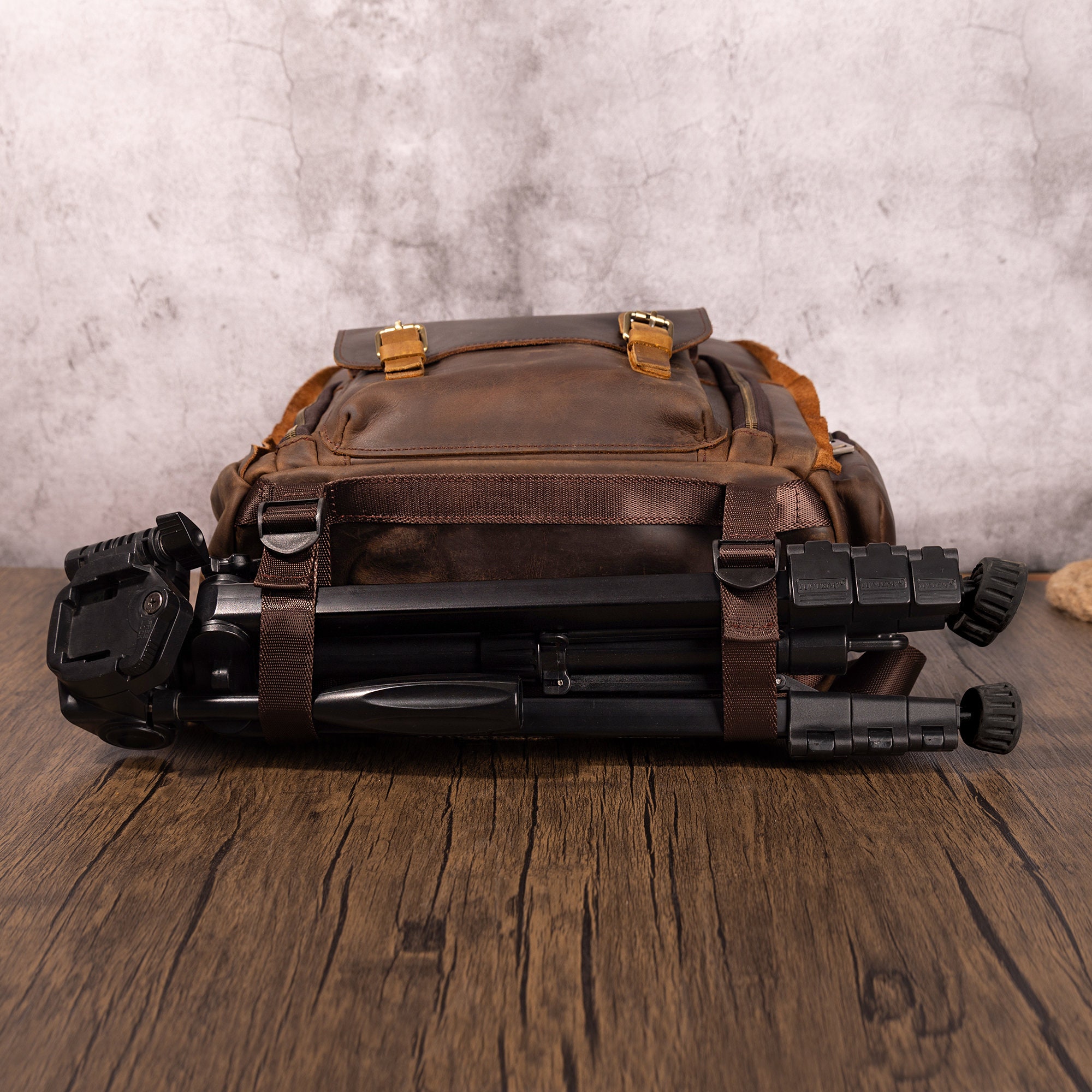 Personalize Genuine Leather Camera Backpack: Travel Photo Bag, Laptop ...