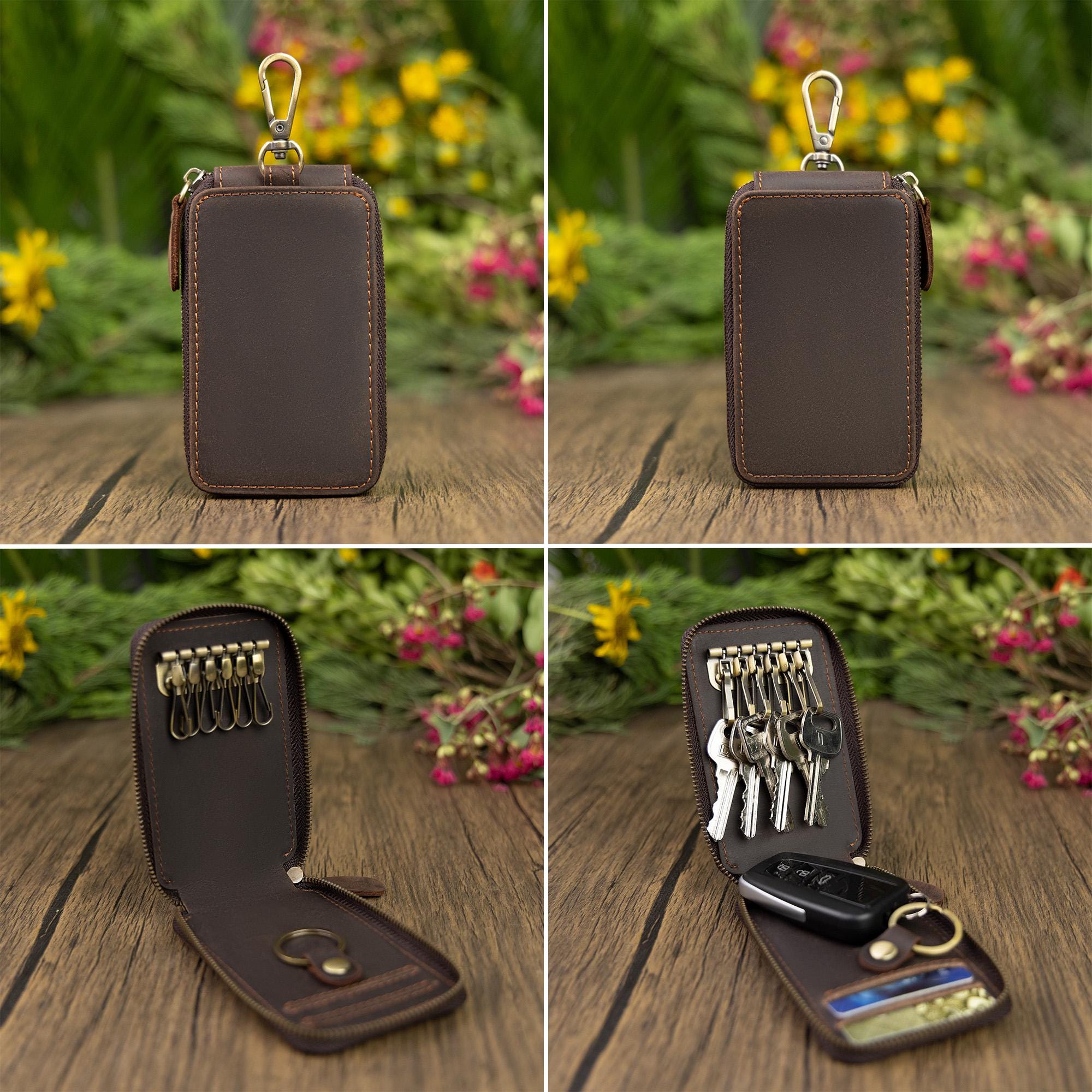 Personalized Leather Key Pouch, Cowhide Zipper Key Case, Waist Hanging ...