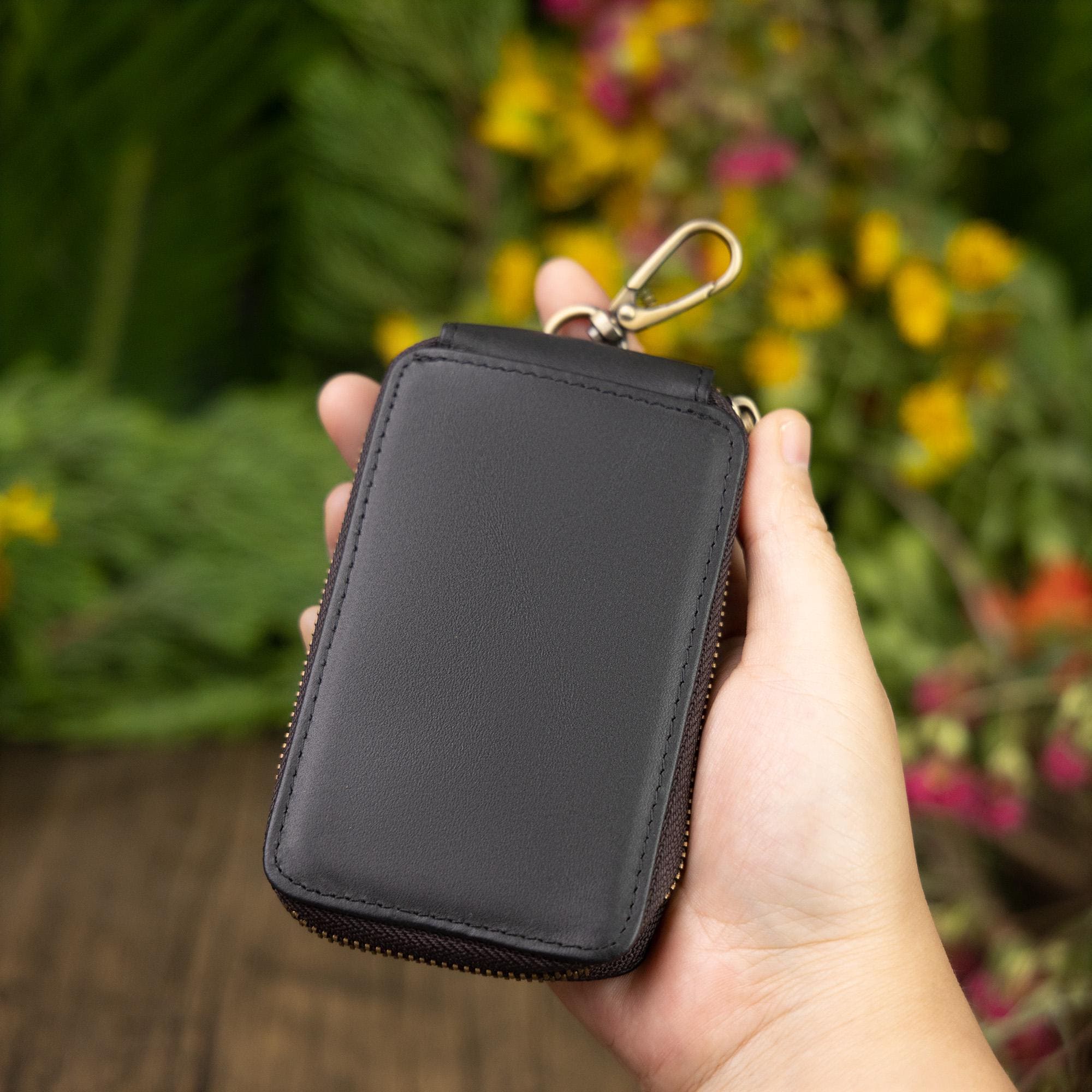 Personalized Leather Key Pouch, Cowhide Zipper Key Case, Waist Hanging ...