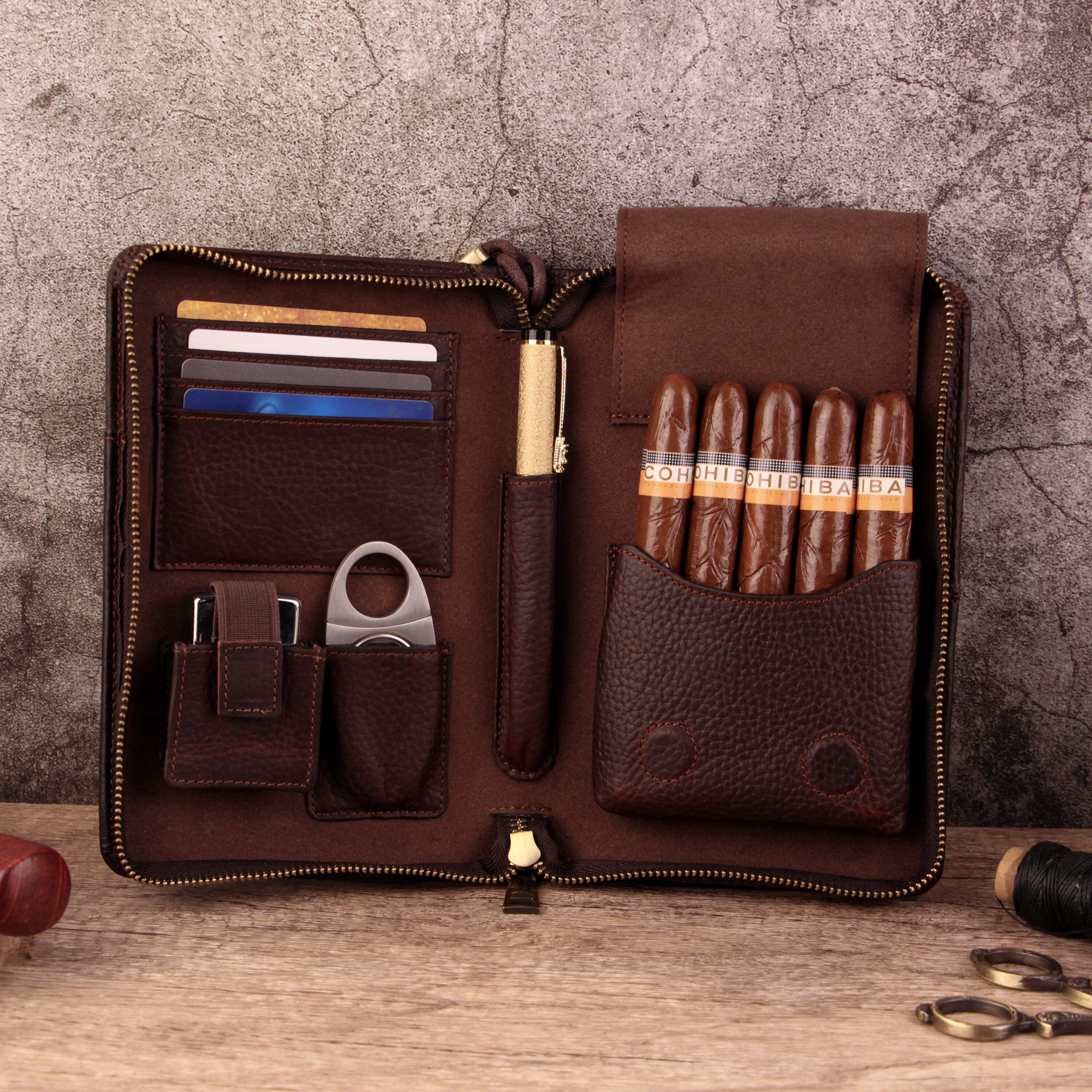 Top Grain Leather Cigar Case, Luxury Leather Cigar Cases,personalized ...