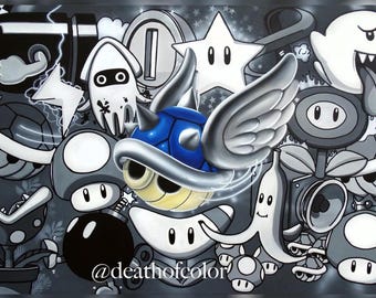 Mario Kart Blue Shell - Spray Paint & Acrylic Canvas Art - Etsy