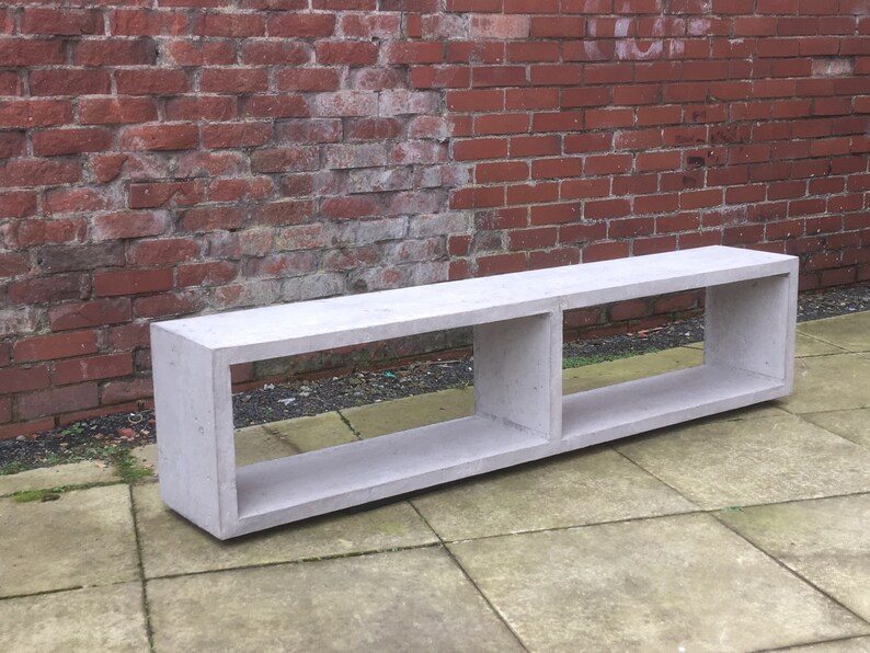 Solid concrete storage bench with storage TV media unit / | Etsy