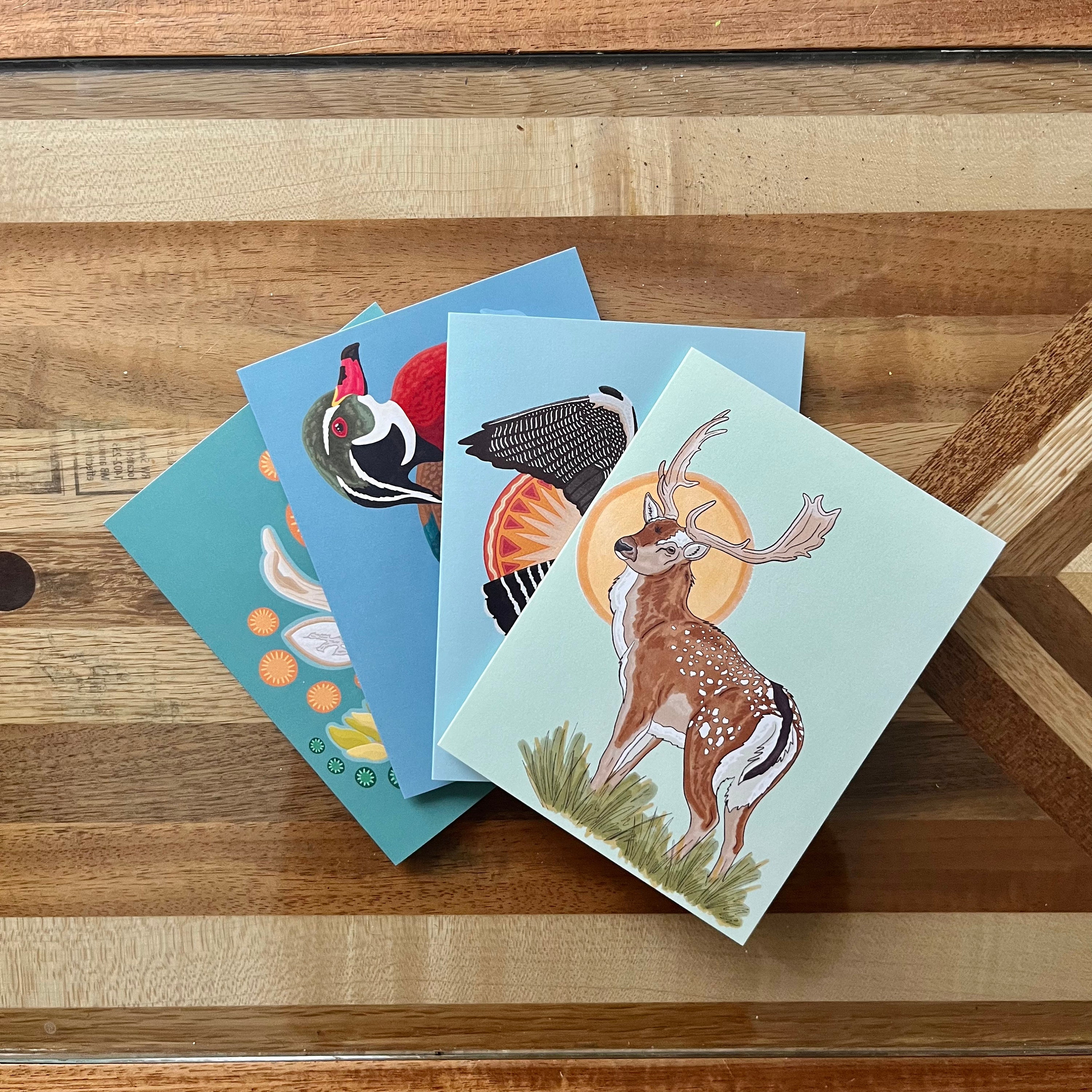 Blue and Green Wildlife Greeting Card Set - Etsy