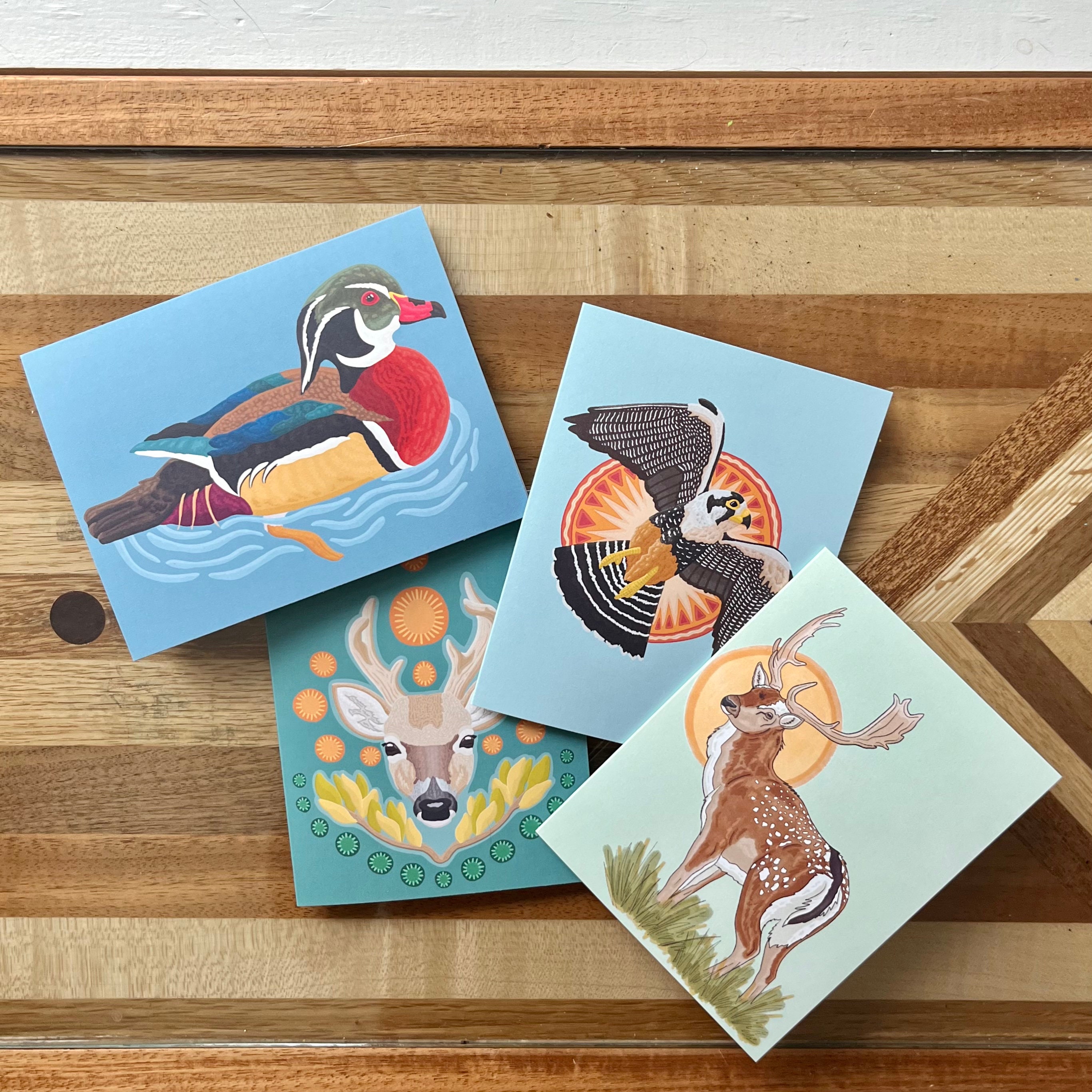 Blue and Green Wildlife Greeting Card Set - Etsy