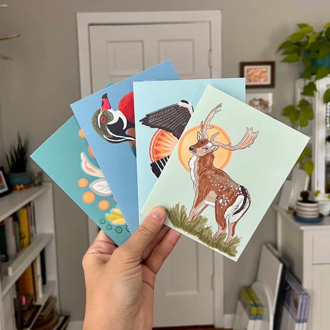 Blue and Green Wildlife Greeting Card Set - Etsy