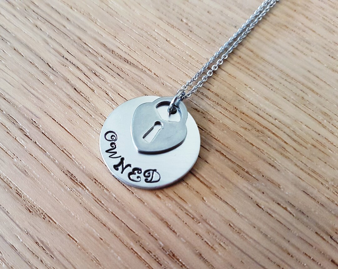 Hand Stamped Pewter OWNED Necklace With Stainless Steel Padlock - Etsy