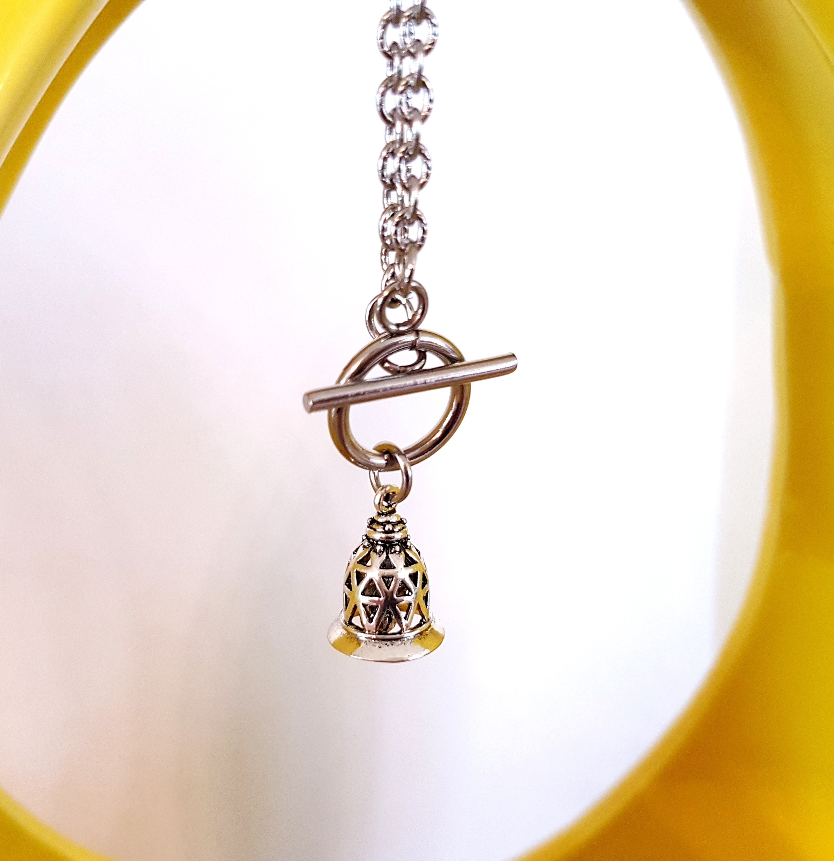 Tiny Silver Bell Day Collar Necklace: Stainless Steel O Ring Toggle - Etsy