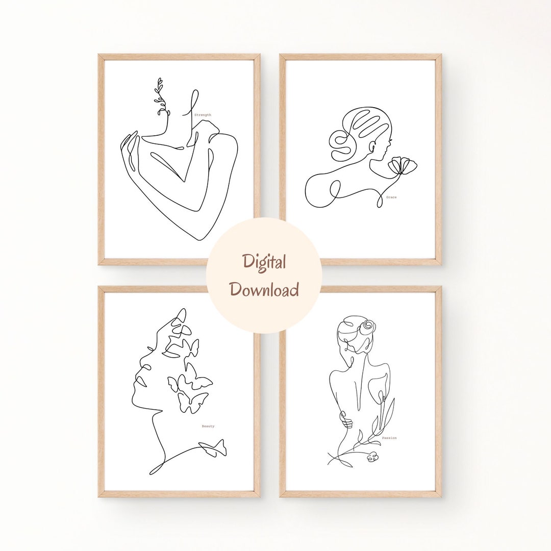 Black and White Woman Line Drawing - Grace, Strength, Beauty, Passion ...