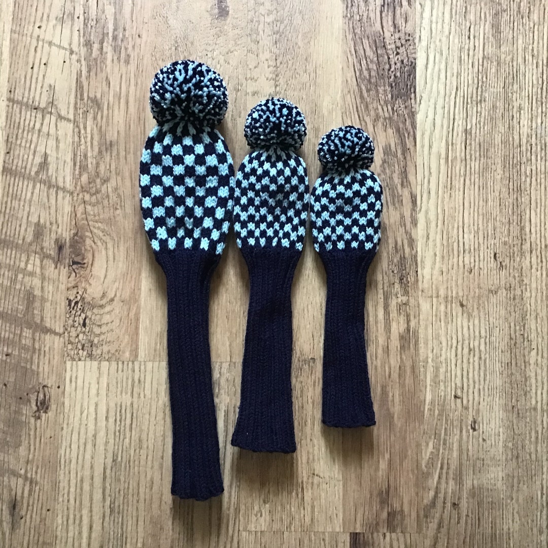Set of 3 Navy Blue and Light Blue Golf Club Covers / Chequerboard Golf ...