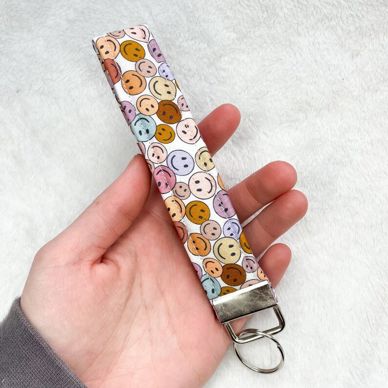 Retro Smiley Faces Key Fob Wristlet Fabric Key Holder - Etsy
