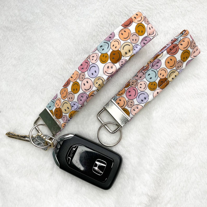 Retro Smiley Faces Key Fob Wristlet Fabric Key Holder - Etsy