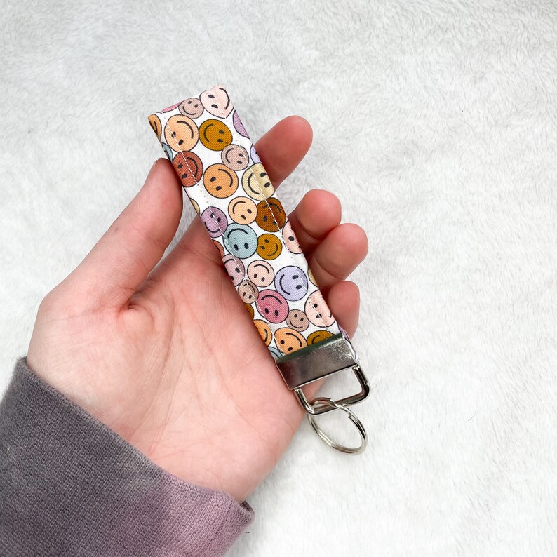 Retro Smiley Faces Key Fob Wristlet Fabric Key Holder - Etsy
