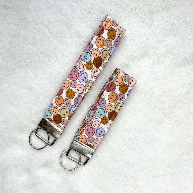Retro Smiley Faces Key Fob Wristlet Fabric Key Holder - Etsy