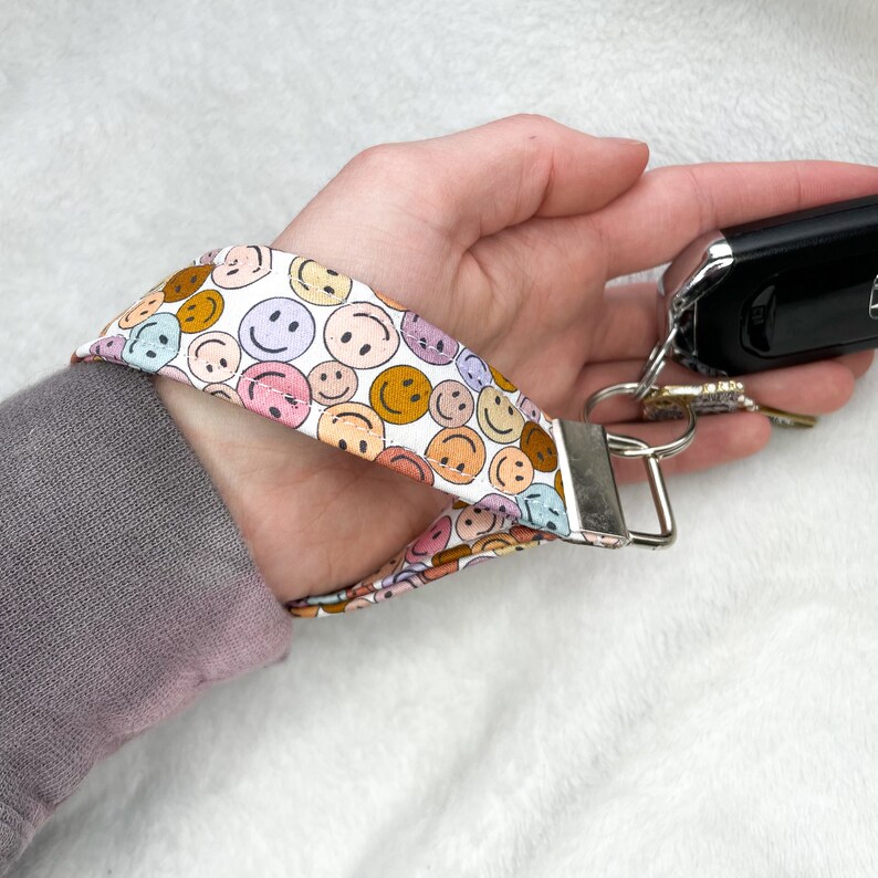 Retro Smiley Faces Key Fob Wristlet Fabric Key Holder - Etsy