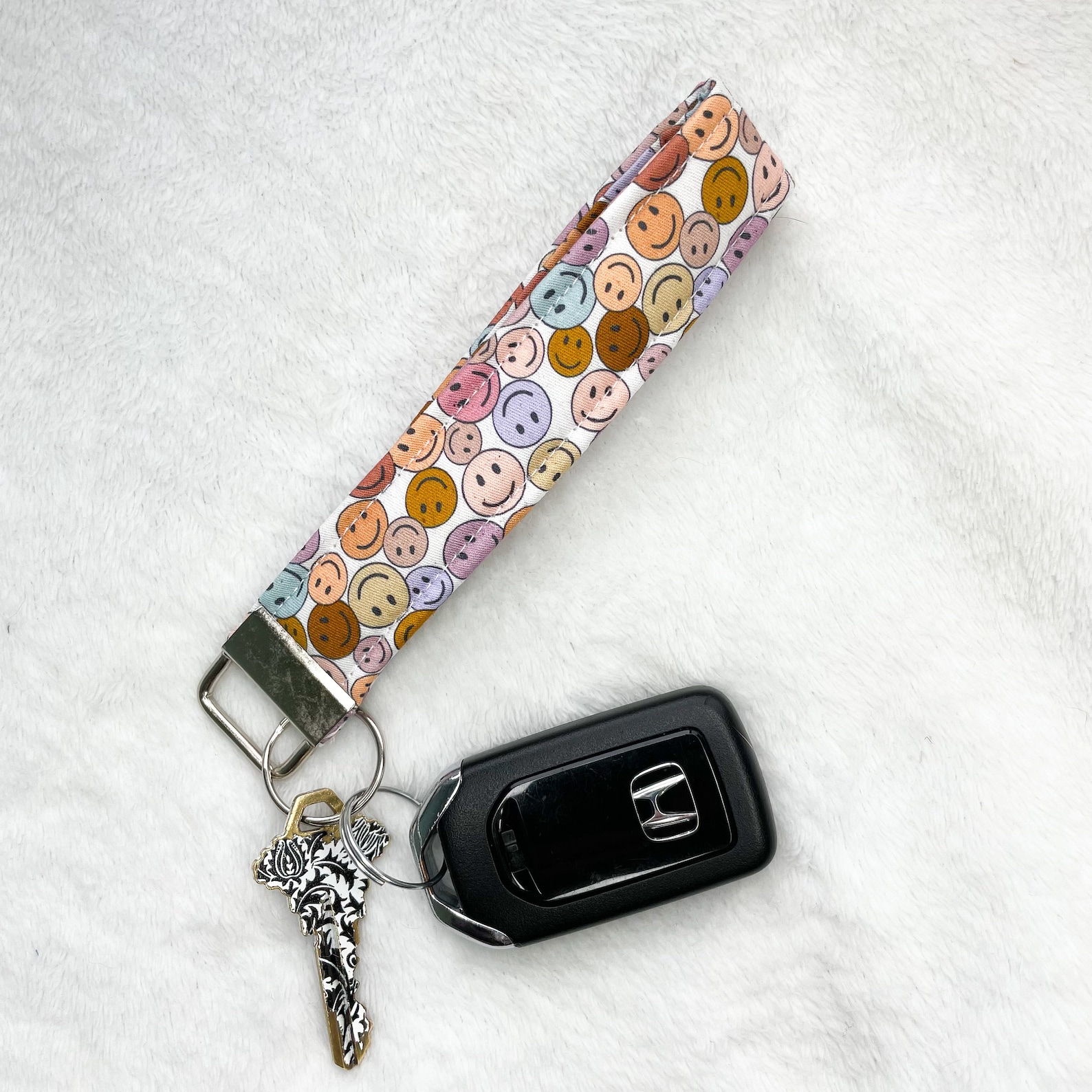 Retro Smiley Faces Key Fob Wristlet Fabric Key Holder - Etsy