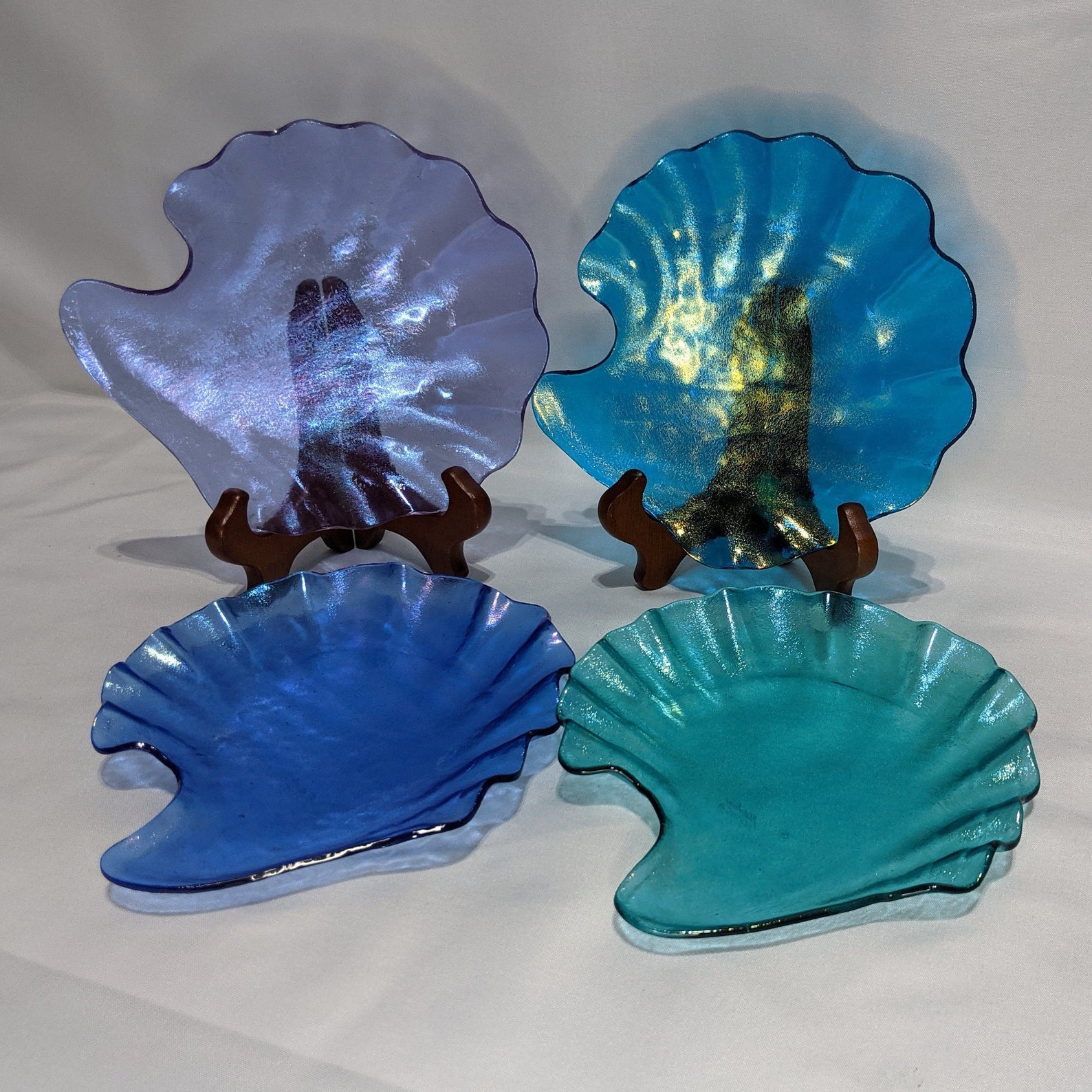 Glass Shell Dishes Iridescent Set of 4 Shades of Blue - Etsy