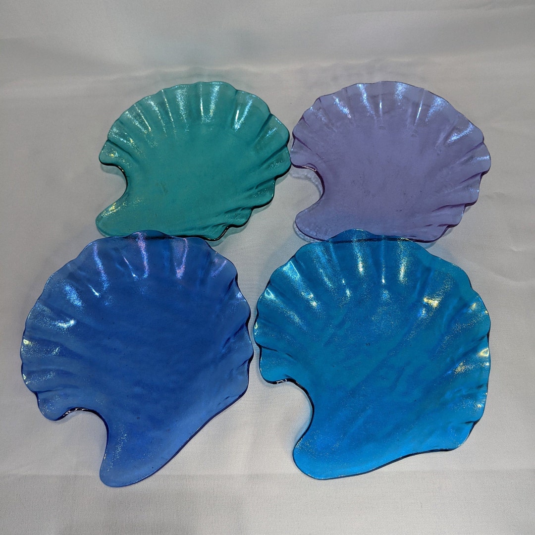 Glass Shell Dishes - Iridescent - Set of 4 - Shades of Blue - Etsy