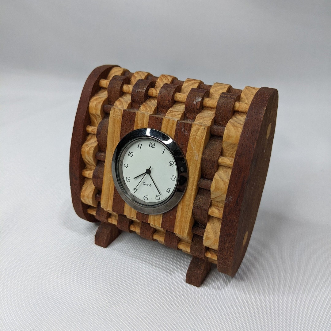 Vintage Wooden Clock Two Tone Wood Desk Clock Quartz - Etsy